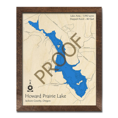 Howard Prairie Lake 3D Wood Map, Oregon, Nautical Map Art
