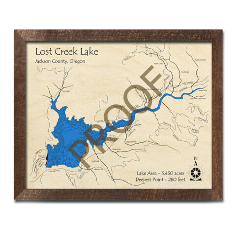 Lost Creek Lake 3D Wood Map, Oregon, Nautical Map Art