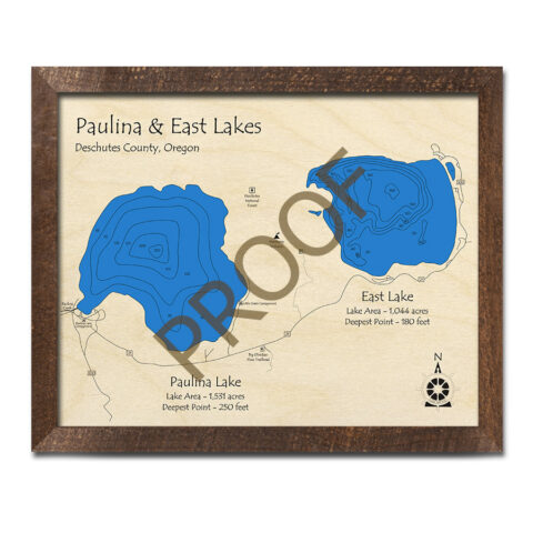 Paulina Lake - East Lake 3D Wood Map, Oregon, Nautical Map Art