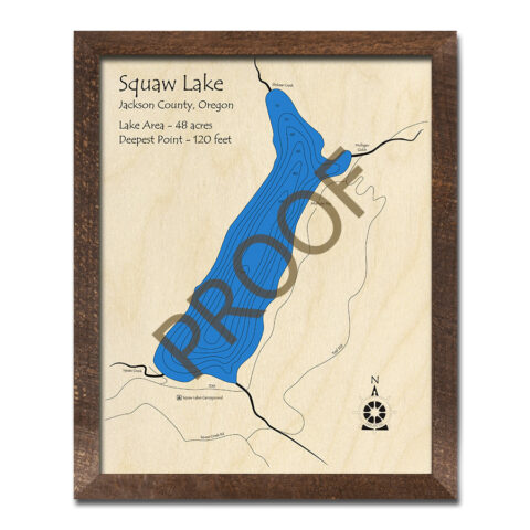 Squaw Lake 3D Wood Map, Oregon, Nautical Map Art