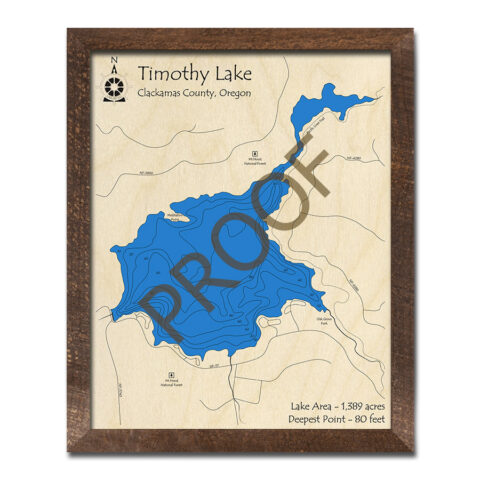 Timothy Lake 3D Wood Map, Oregon, Nautical Map Art