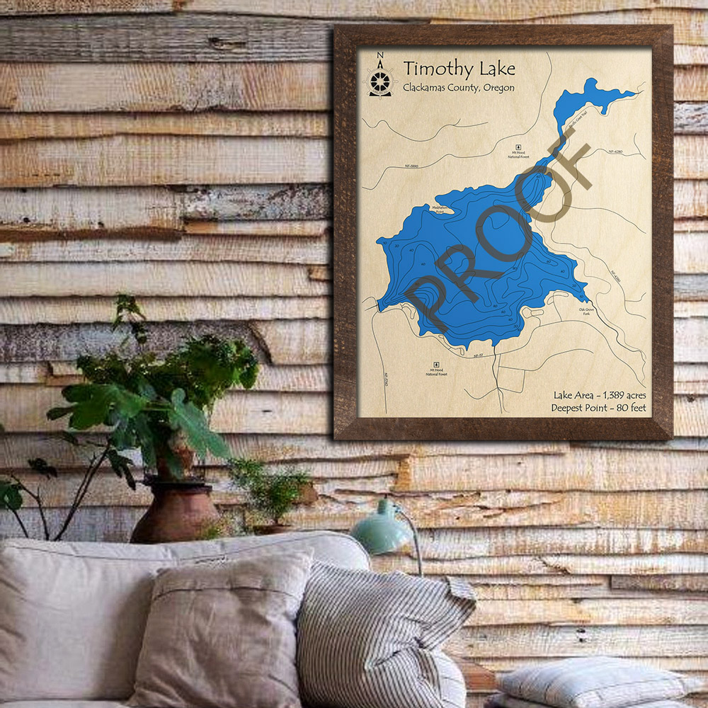 Timothy Lake 3D Wood Map, Oregon, Nautical Map Art