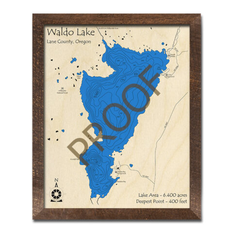 Waldo Lake 3D Wood Map, Oregon, Nautical Map Art