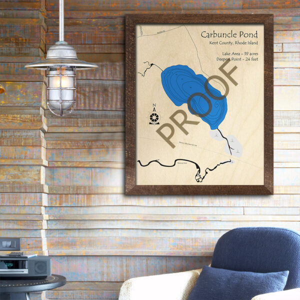Carbuncle Pond RI 3D Wood Map, Rhode Island, Nautical Map Art