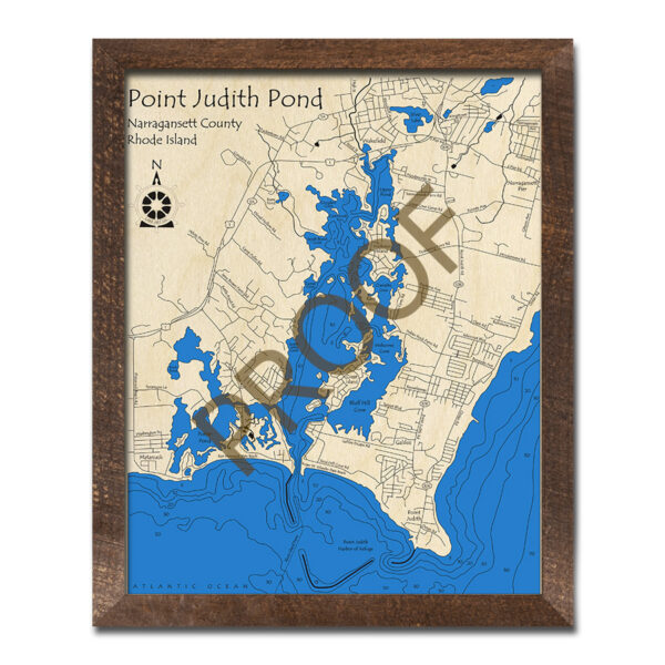 Point Judith Pond RI 3D Wood Map, Rhode Island, Nautical Map Art