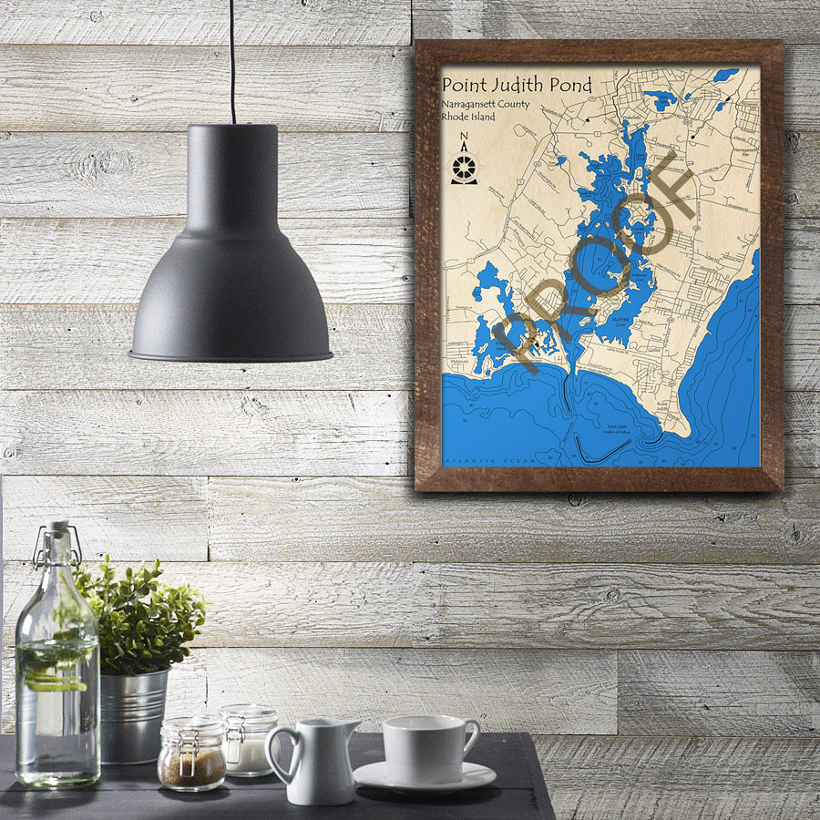 Point Judith Pond RI 3D Wood Map, Rhode Island, Nautical Map Art