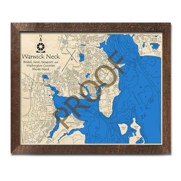 Warwick Neck RI 3D Wood Map, Rhode Island, Nautical Map Art