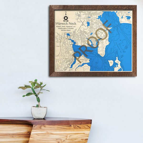 Warwick Neck RI 3D Wood Map, Rhode Island, Nautical Map Art
