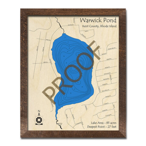 Warwick Pond RI 3D Wood Map, Rhode Island, Nautical Map Art
