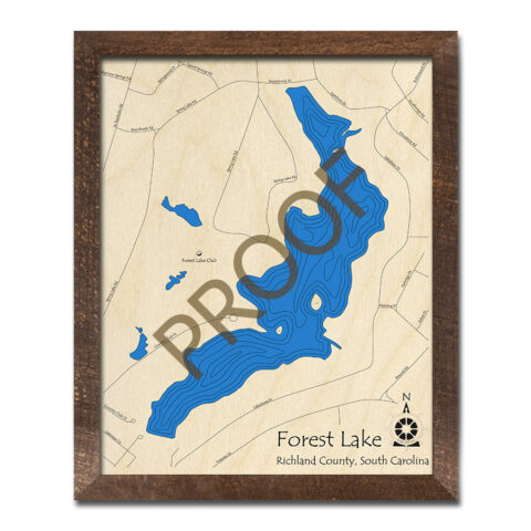 Forest Lake SC 3D Wood Map, South Carolina, Nautical Map Art