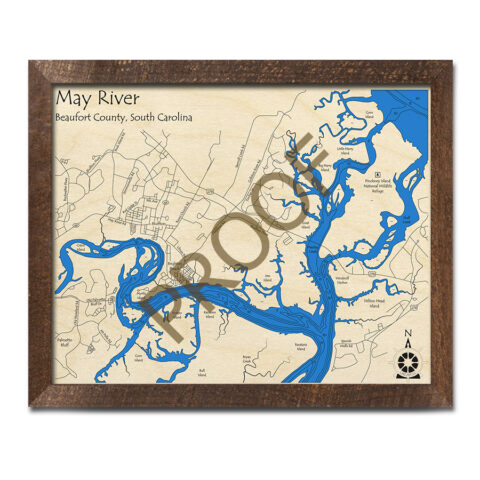 May River Region SC 3D Wood Map, South Carolina, Nautical Map Art