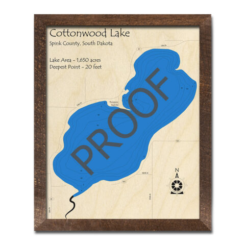 Cottonwood Lake SD 3D Wood Map, South Dakota, Custom Lake Art