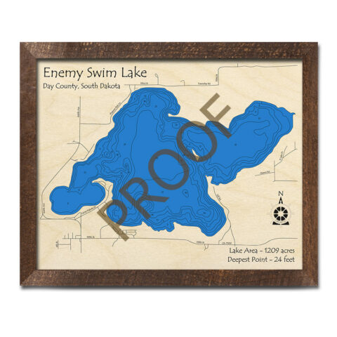 Enemy Swim Lake SD 3D Wood Map, South Dakota, Custom Lake Art