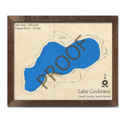 Lake Cochran SD 3D Wood Map, South Dakota, Custom Lake Art