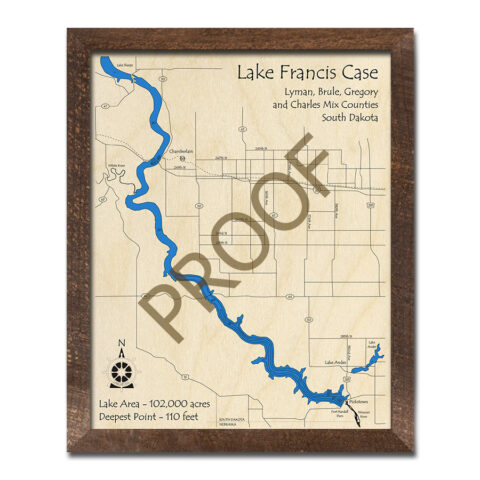 Lake Francis Case SD 3D Wood Map, South Dakota, Custom Lake Art