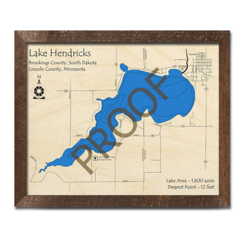 Lake Hendricks SD/MN 3D Wood Map, South Dakota, Custom Lake Art