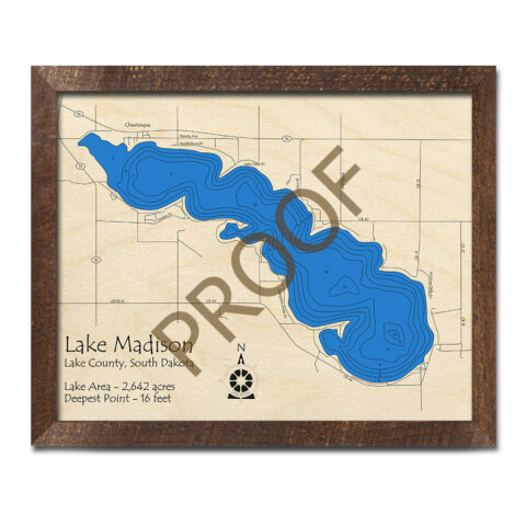 Lake Madison 3D Wood Map, South Dakota, Custom Lake Art
