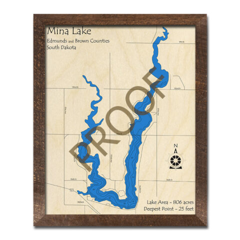 Mina Lake SD 3D Wood Map, South Dakota, Custom Lake Art