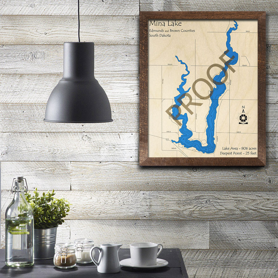 Mina Lake SD 3D Wood Map, South Dakota, Custom Lake Art