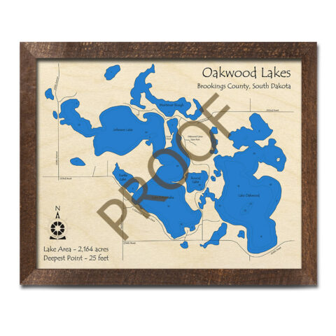 Oakwood Lakes SD 3D Wood Map, South Dakota, Custom Lake Art