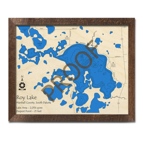 Roy Lake SD 3D Wood Map, South Dakota, Custom Lake Art