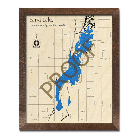 Sand Lake SD 3D Wood Map, South Dakota, Custom Lake Art