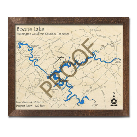 Boone Lake TN Wood Map, Tennessee, Custom Lake Art