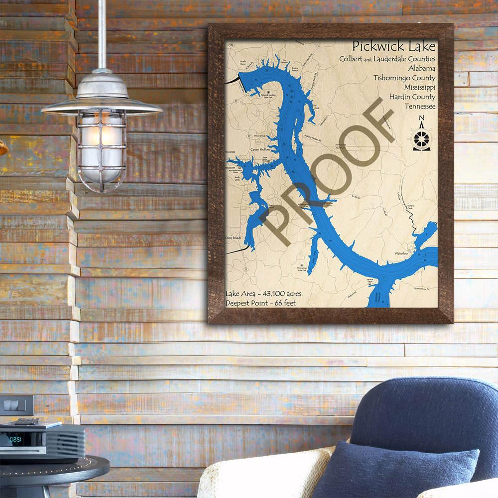 Pickwick Lake (Northern Section) TN Wood Map, Tennessee, Custom Lake Art