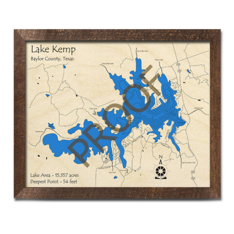 Lake Kemp 3D Wood Map, Texas, Custom Lake Art