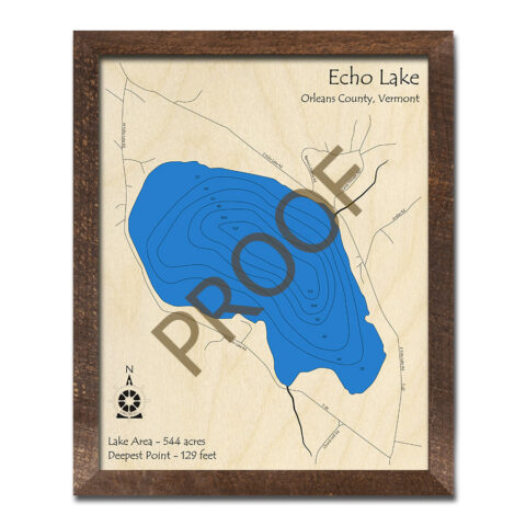 Echo Lake (Orleans) 3D Wood Map, Vermont, Custom Lake Art