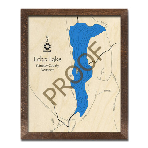 Echo Lake (Windsor) 3D Wood Map, Vermont, Custom Lake Art