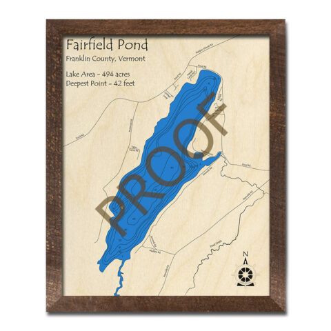 Fairfield Pond 3D Wood Map, Vermont, Custom Lake Art