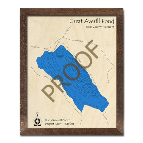 Great Averill Pond 3D Wood Map, Vermont, Custom Lake Art