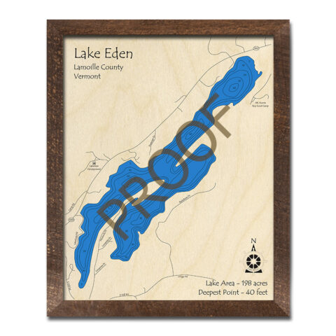 Lake Eden 3D Wood Map, Vermont, Custom Lake Art