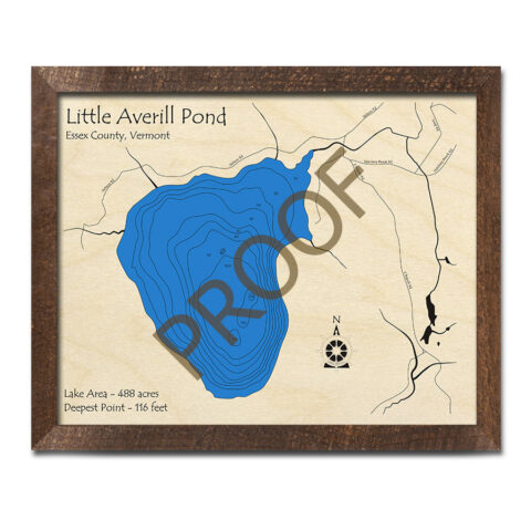 Little Averill Pond 3D Wood Map, Vermont, Custom Lake Art