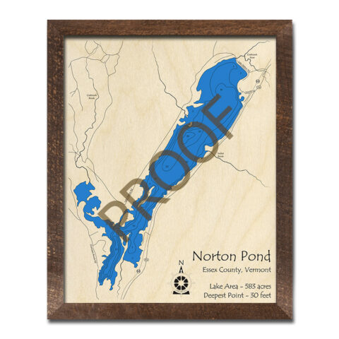 Norton Pond 3D Wood Map, Vermont, Custom Lake Art