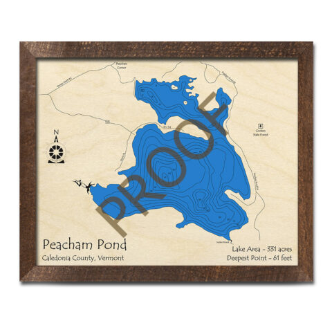 Peacham Pond 3D Wood Map, Vermont, Custom Lake Art