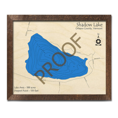 Shadow Lake (Orleans) 3D Wood Map, Vermont, Custom Lake Art