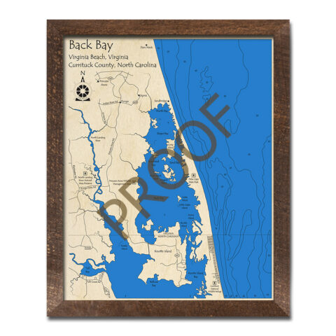 Back Bay - Virginia Beach 3D Wood Map, Virginia, Custom Lake Art