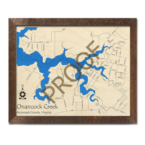 Onancock Creek - Chesapeake Bay 3D Wood Map, Virginia, Custom Map Art