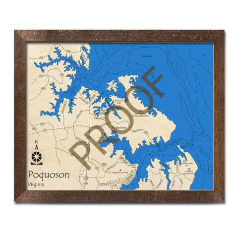 Poquoson - Chesapeake Bay 3D Wood Map, Virginia, Custom Map Art