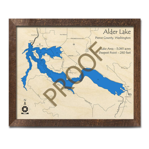 Alder Lake WA 3D Wood Map, Washington, Custom Map Art