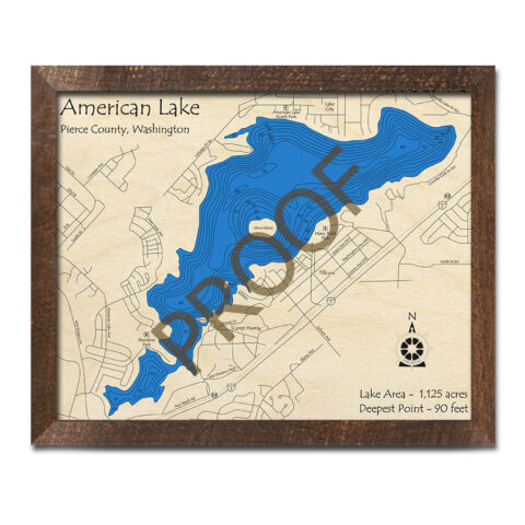 American Lake WA 3D Wood Map, Washington, Custom Map Art