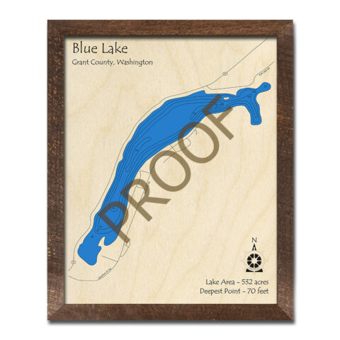 Blue Lake WA 3D Wood Map, Washington, Custom Map Art