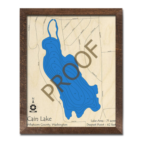 Cain Lake WA 3D Wood Map, Washington, Custom Map Art