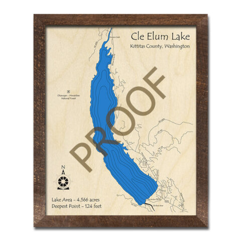 Lake Cle Elum WA 3D Wood Map, Washington, Custom Map Art