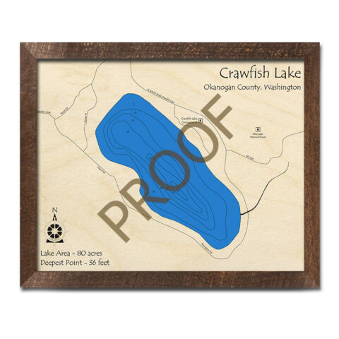 Crawfish Lake WA 3D Wood Map, Washington, Custom Map Art