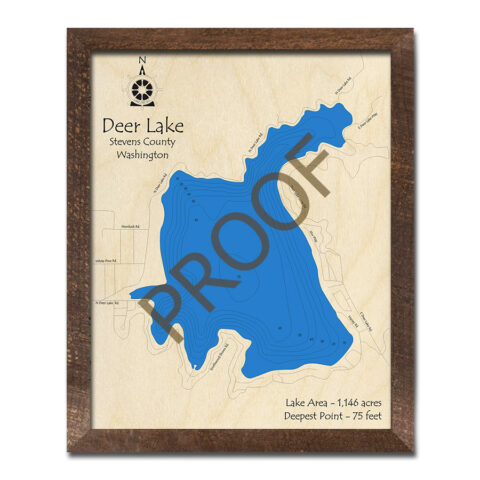 Deer Lake WA 3D Wood Map, Washington, Custom Map Art