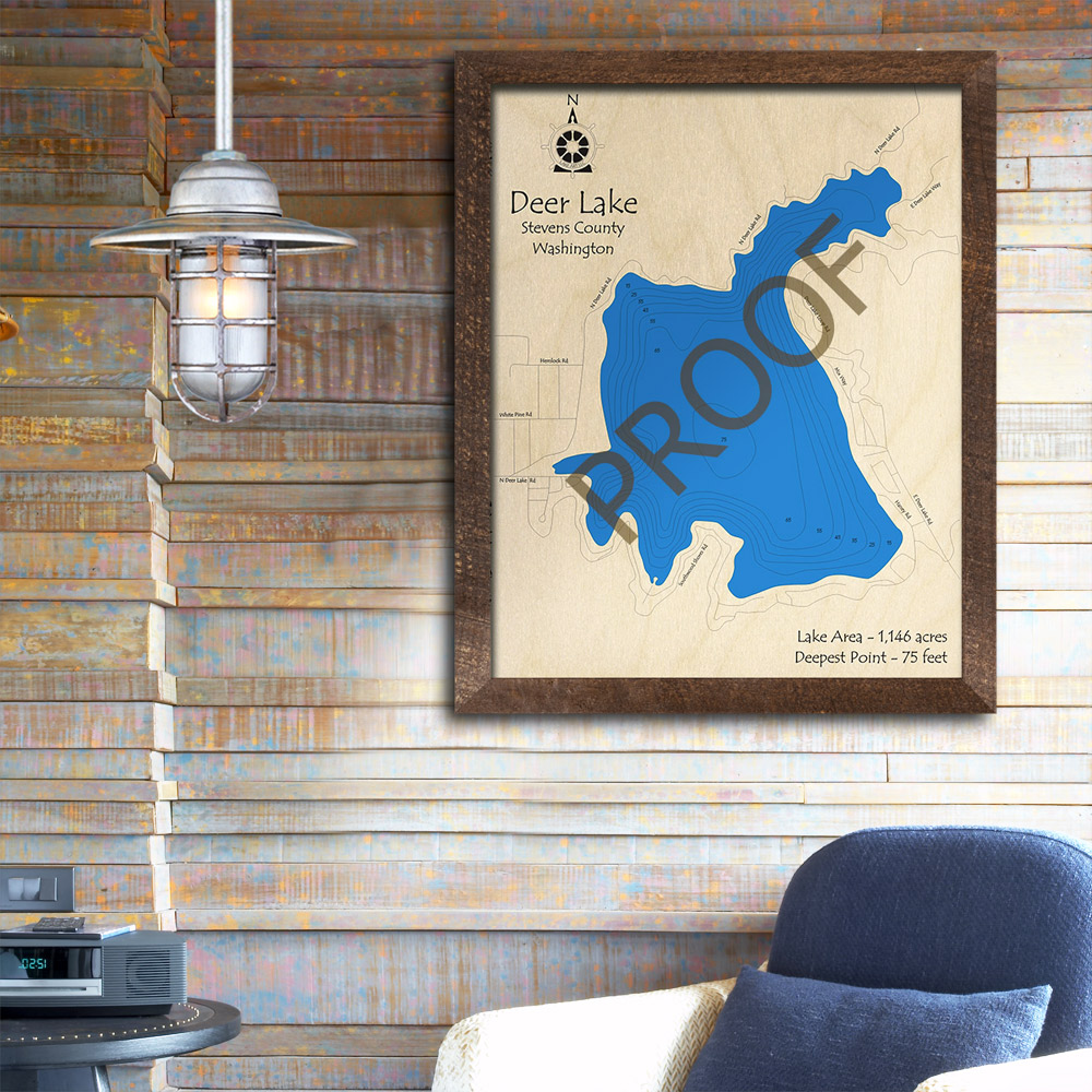Deer Lake WA 3D Wood Map, Washington, Custom Map Art