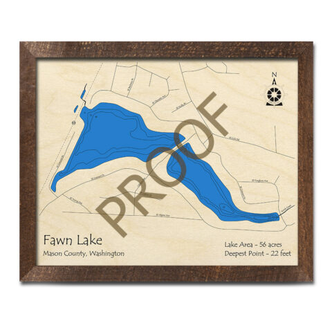 Fawn Lake WA 3D Wood Map, Washington, Custom Map Art